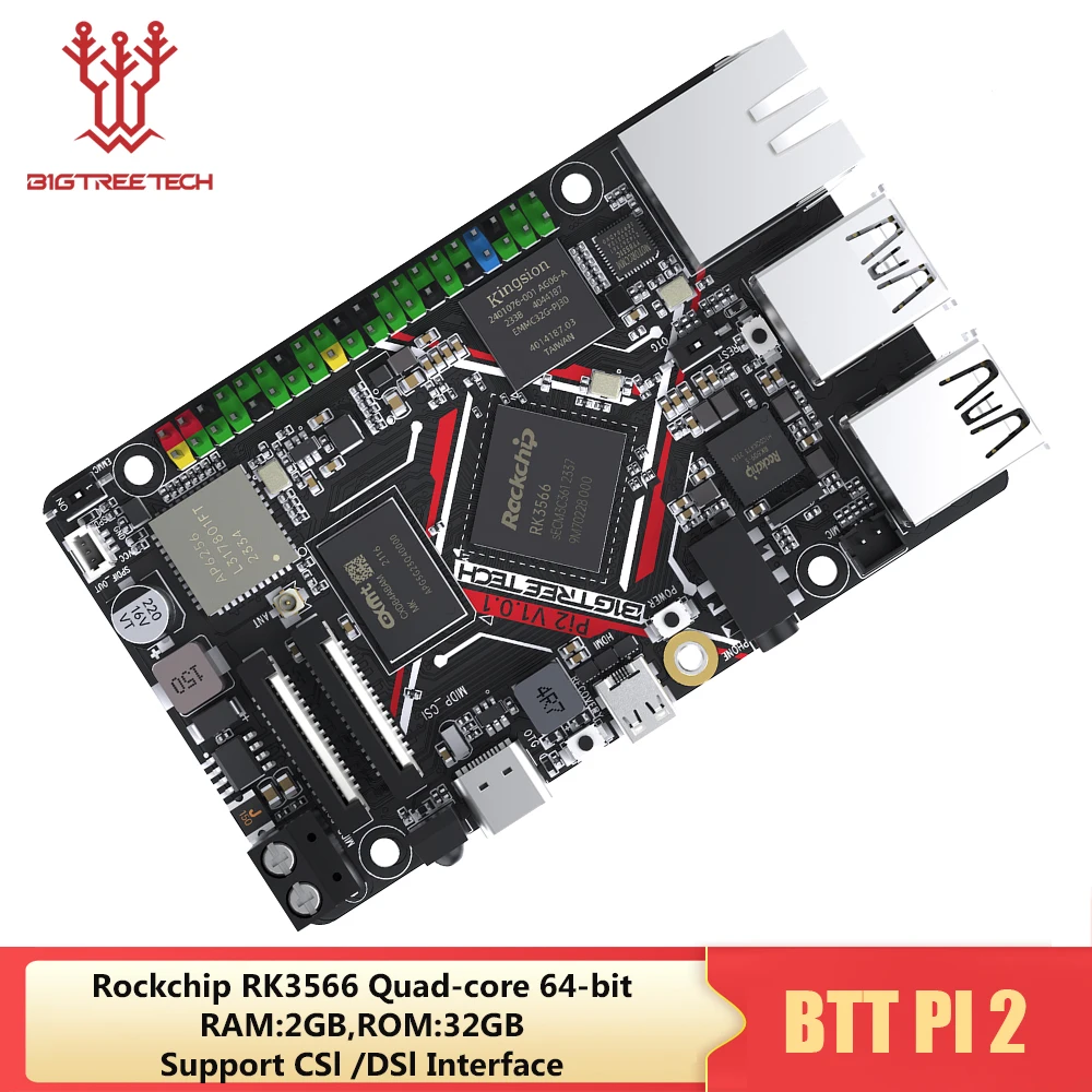 BIGTREETECH-BT PI 2 RK3566 Quad-Core, 2GB de RAM, 32GB ROM, 2.4G, WiFi ...