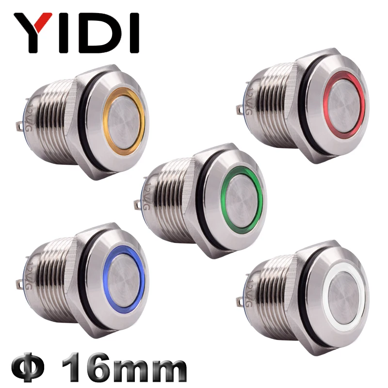 16mm Metal Push Button Switch On Off Momentary 12v 220v Red Green Blue ...