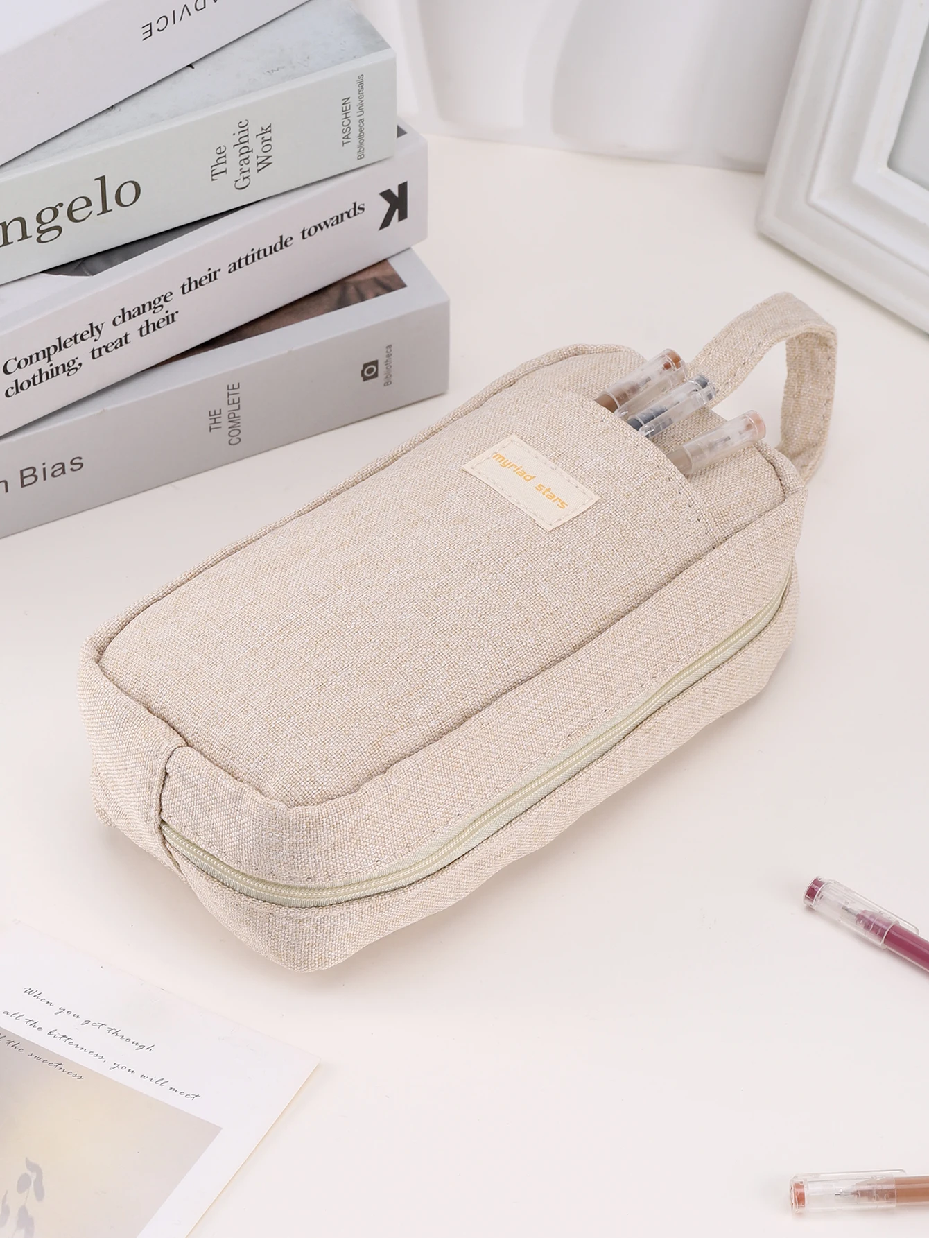 Solid Canvas Pencil Case Large-Capacity Stationery Storage Bag Basic ...