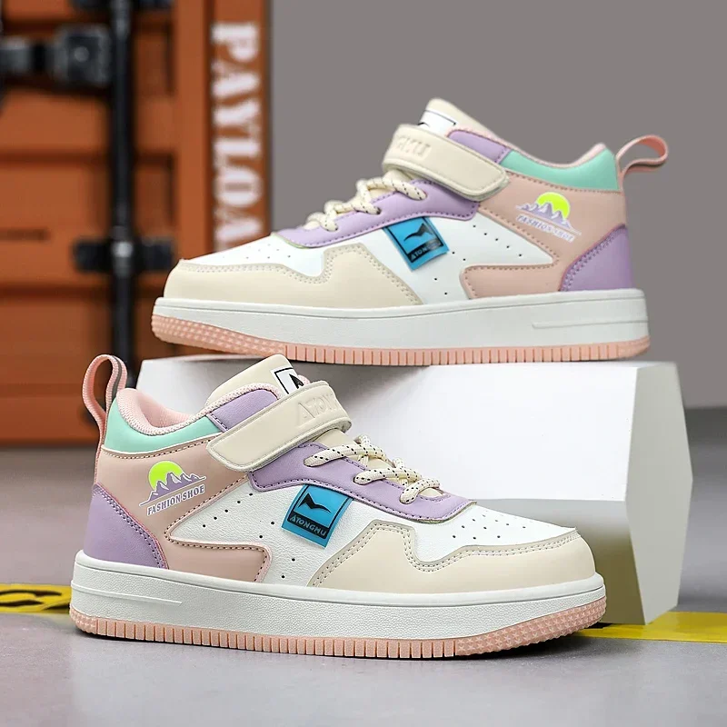 White Girls Sneakers Children Shoes Fashion Leather Flat High Top ...