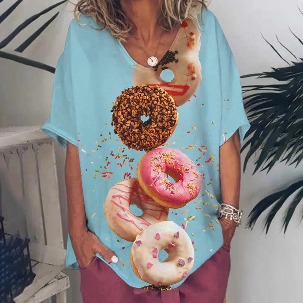 Dessert Print T Shirt For Women Sweet Style Ladies Short Sleeve Tees ...
