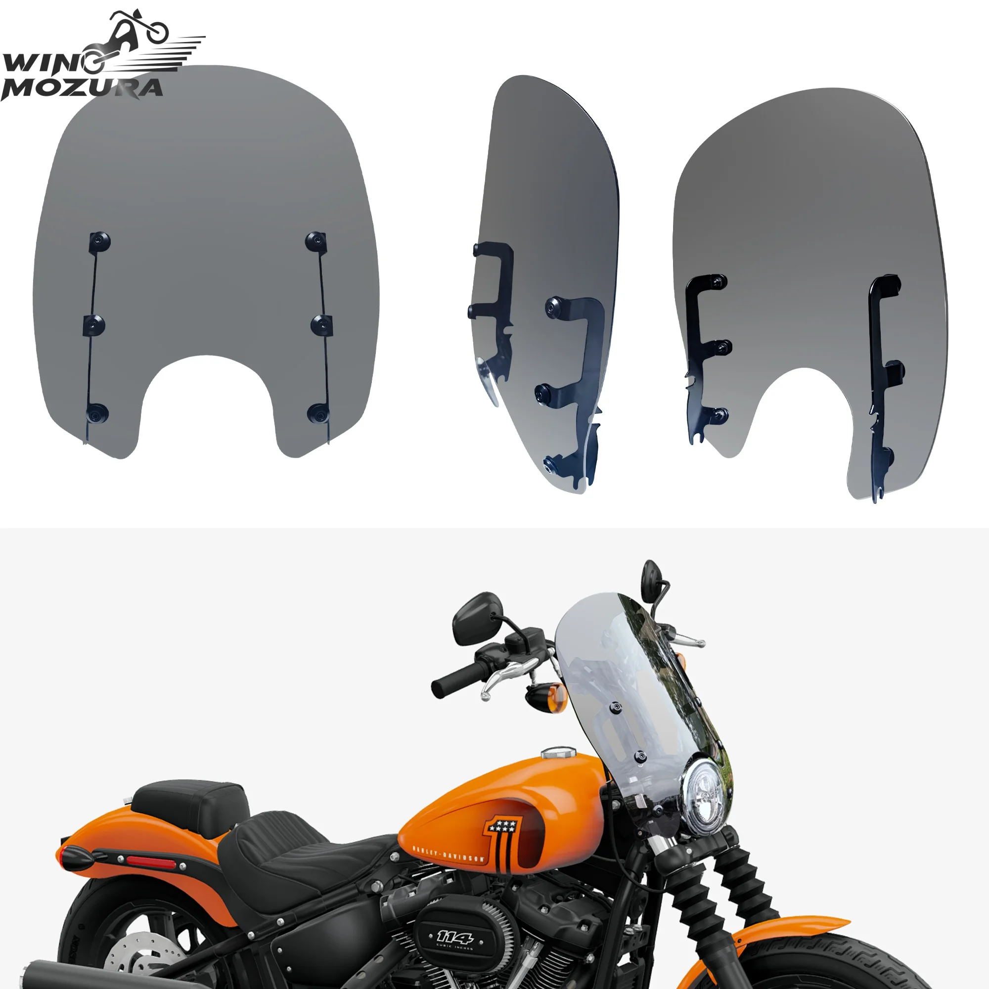 Motorcycle Front Windshield Street Bob Wind Protection For Harley FXDB ...