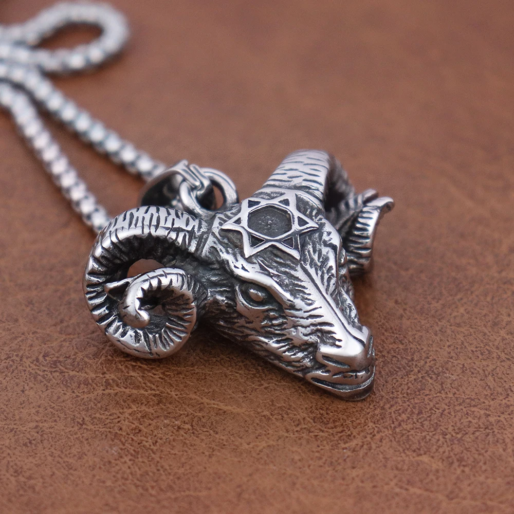 Gothic-Pentagram-Goat-Head-Pendant-Chain-Men-Vintage-Stainless-Steel ...