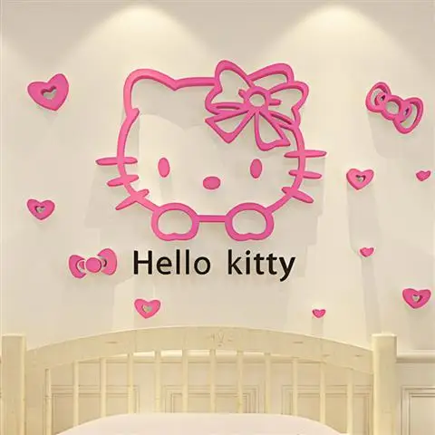 DIY Cartoon Anime Sanrio Hello Kitty Wall Sticker Kawaii Mirror Acrylic ...