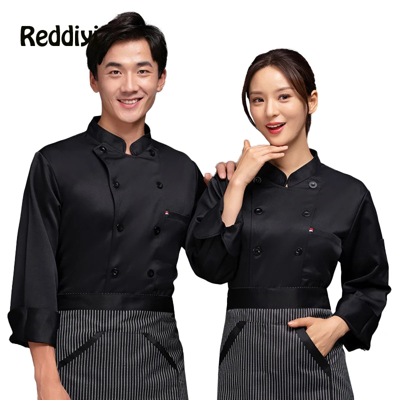Black-Chef-Jacket-Long-Sleeve-Restaurant-Man-and-Woman-Cook-Uniform ...