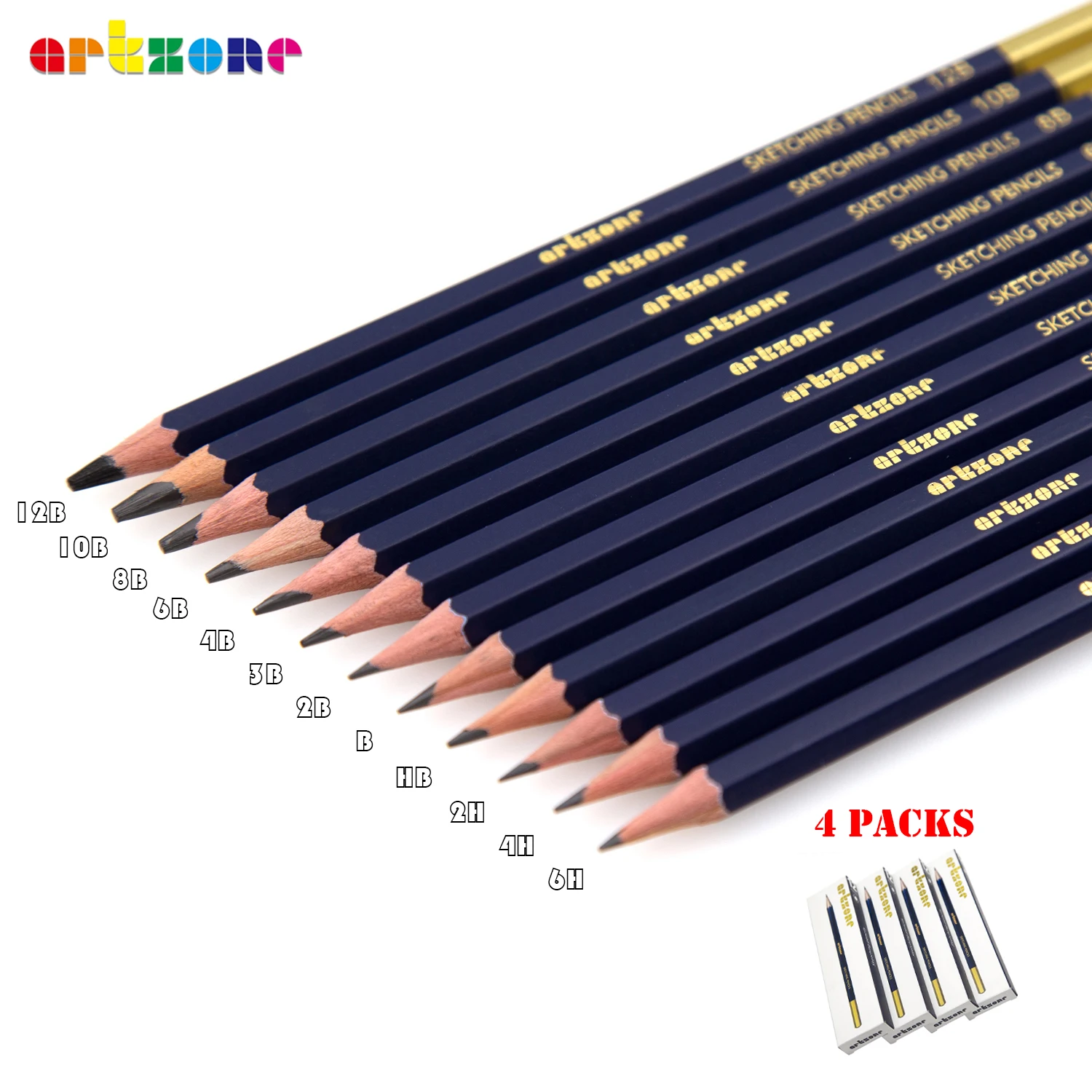 4-Packs-of-12pcs-Professional-Sketch-Drawing-Pencils-6H-12B-Artist ...