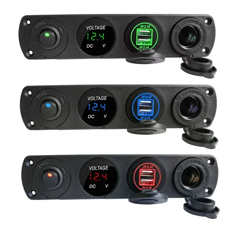 4-in-1-Marine-Switch-Panel-12V-Dual-USB-Charger-Socket-Power-Outlet-LED ...