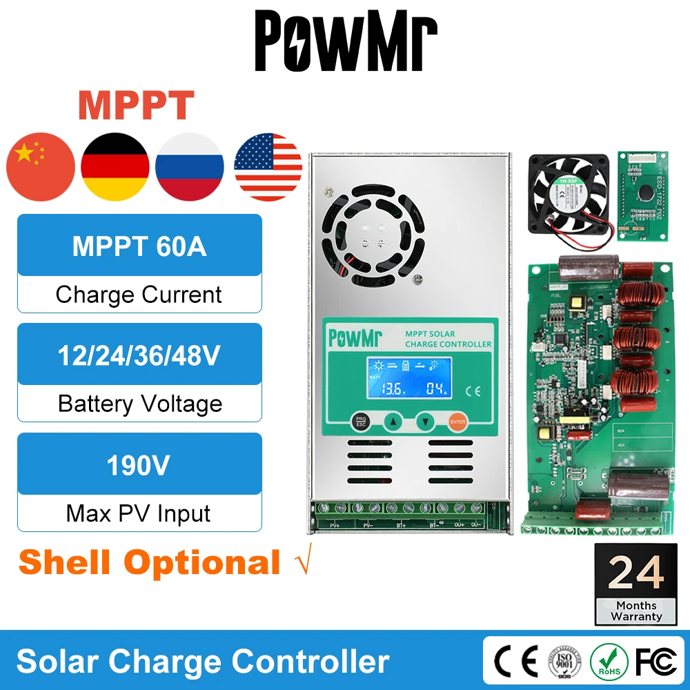 Powmr controlador de carga mppt solar 12v 24v 36 48v 60a painel solar ...