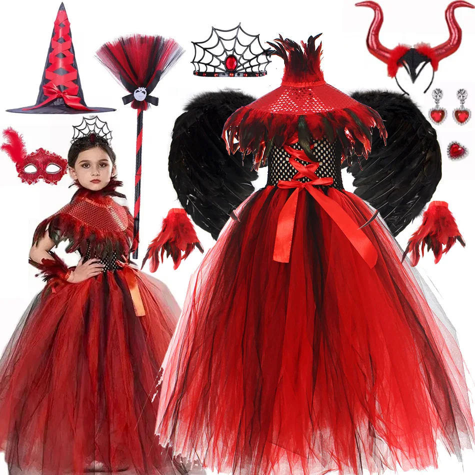 Halloween-Vampire-Costume-for-Girls-Devil-Witch-Gothic-Puffy-Mesh ...