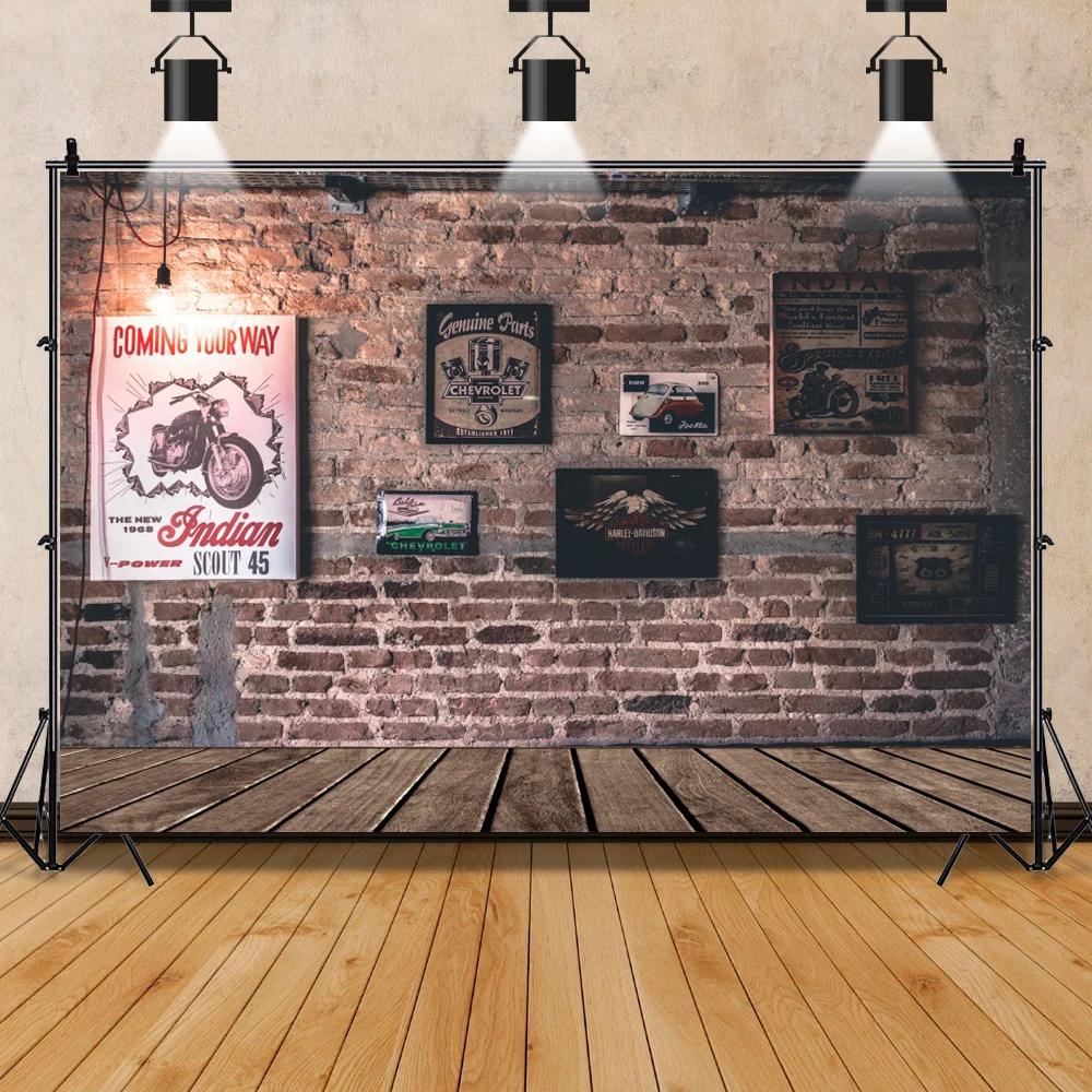 Laeacco-Old-Brick-Wall-Poster-Wood-Frame-Floor-Photo-Background-Light ...