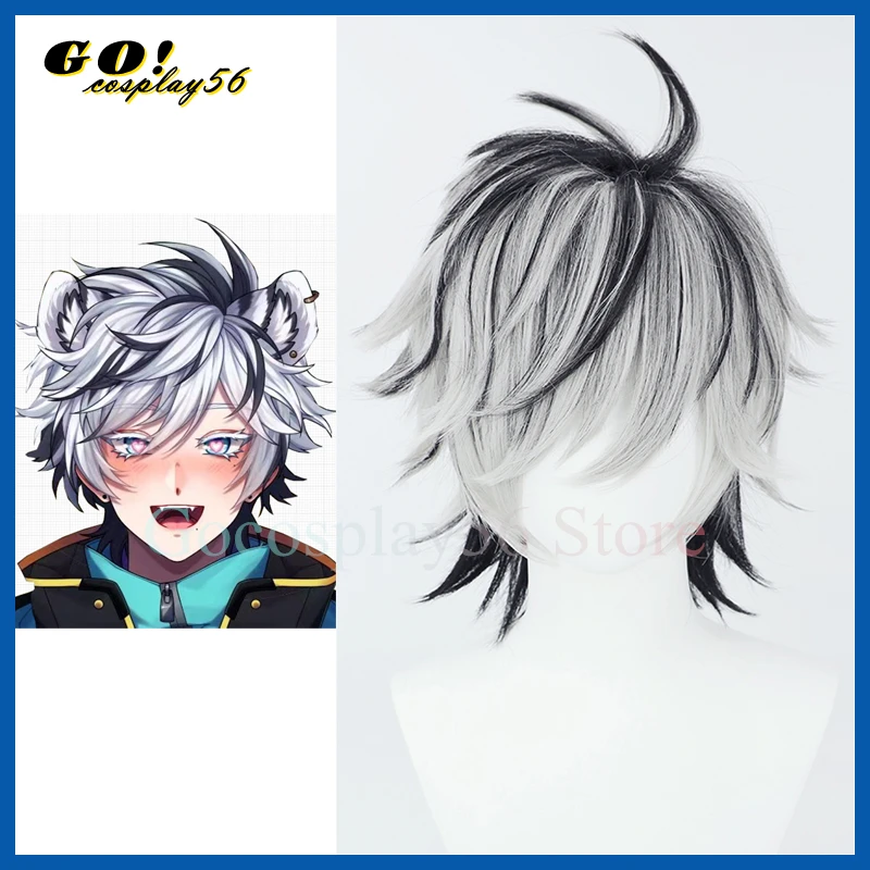 EN VTuber Cielwave Cosplay Wig Mixed Grey Black Short Heat Resistant ...