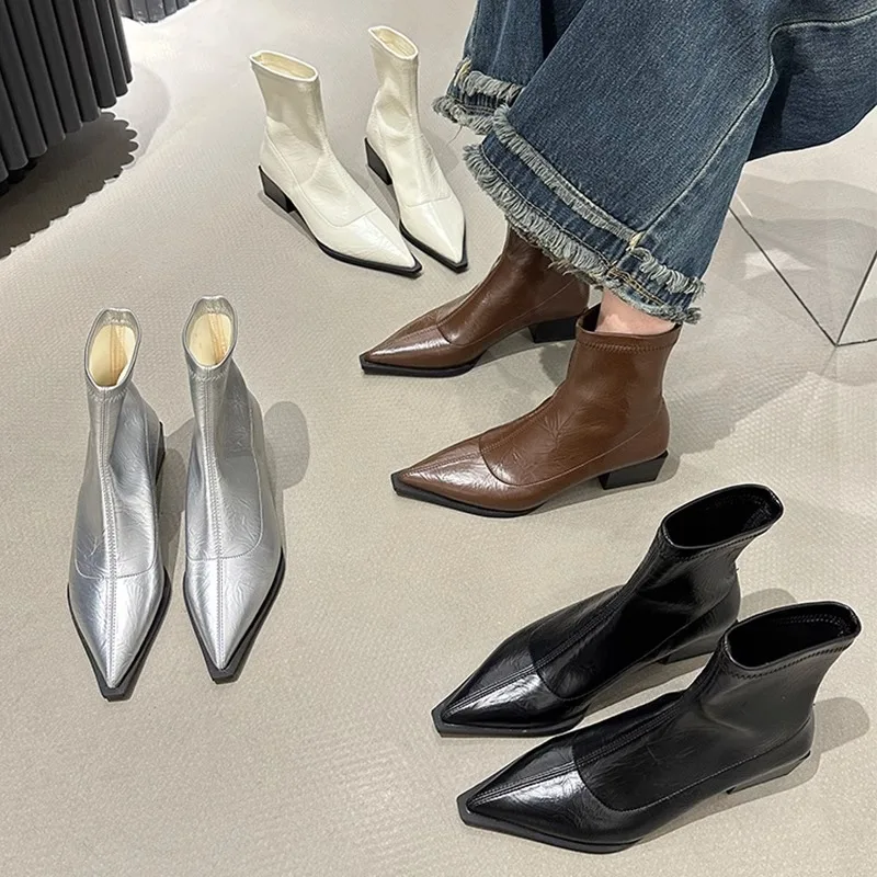 Botines-de-punta-estrecha-para-mujer-botas-cortas-de-tac-n-bajo ...