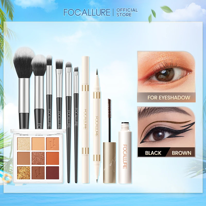 FOCALLURE-9-Pcs-Eye-Makeup-Set-Waterproof-Mascara-Black-Eyeliner-Eyeshadow-Palette-Makeup-Brush ...