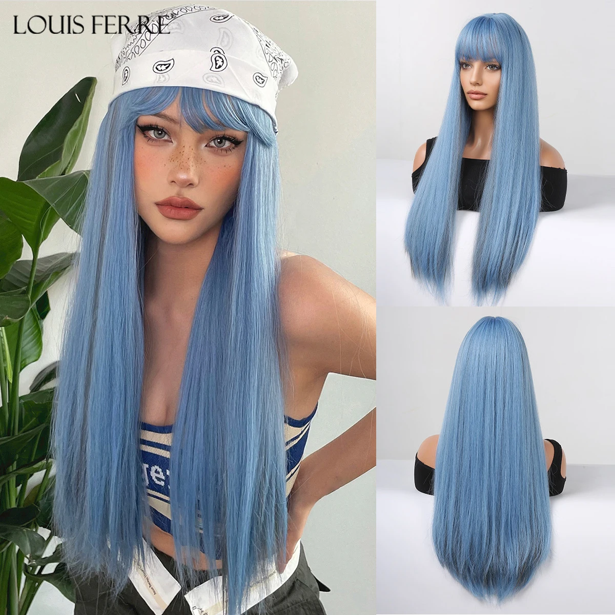 Light Blue Cosplay Wig | Light Blue Wig Bangs | Blue Hair Wig Bangs ...