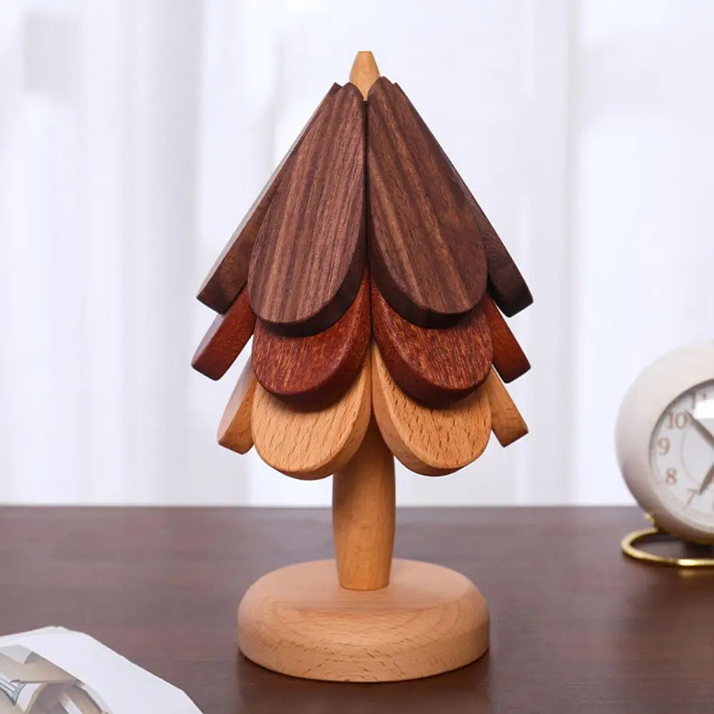 3PCS-Wooden-Christmas-Tree-Folding-Coaster-Black-Walnut-Thick-Seat ...