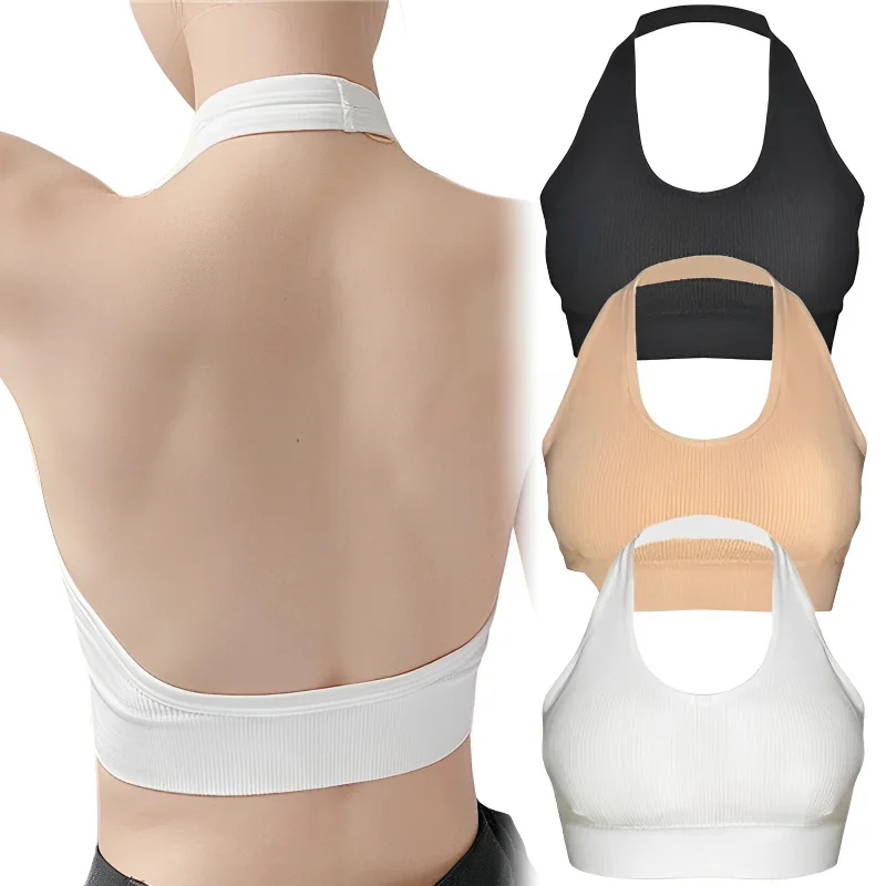 Women Backless Vest Sexy Bra Halter Wire Free Sport Bra Suspender Solid Lingerie Female Tops ...