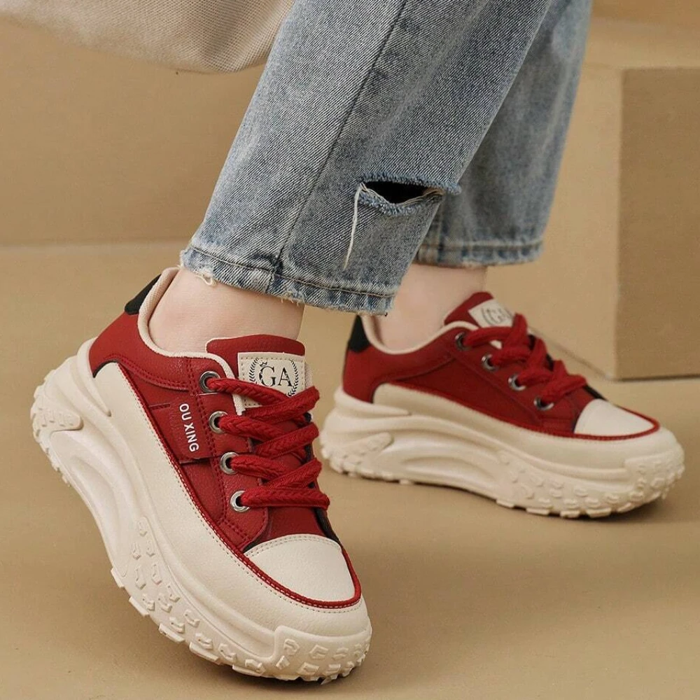 Women-s-Round-Toe-Red-Comfortable-Versatile-Thick-soled-High-top-Shoes ...