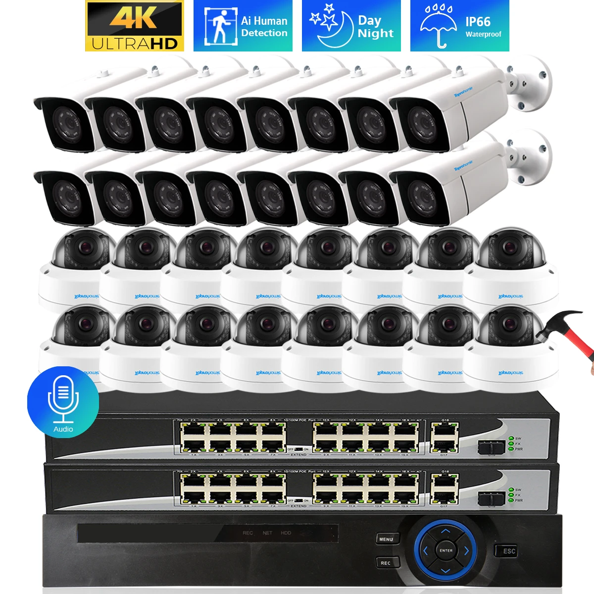 32CH 4K 8MP Security Camera System 5MP Audio Record IP Camera Indoor ...