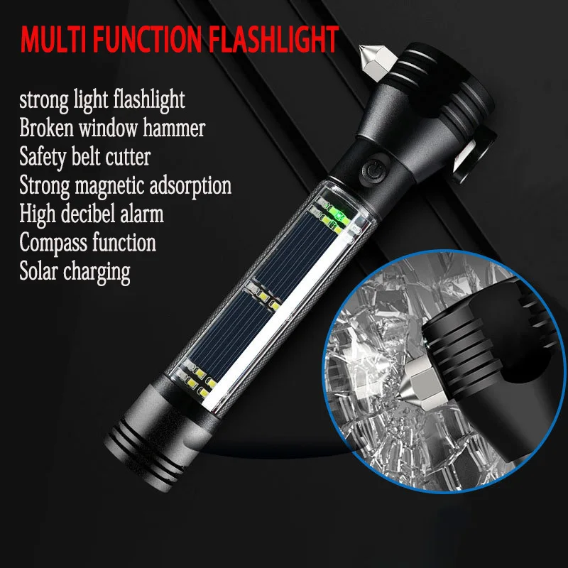Multi-function-Flashlight-8-in-1-Solar-Charging-Escape-Rescue-Hammer ...
