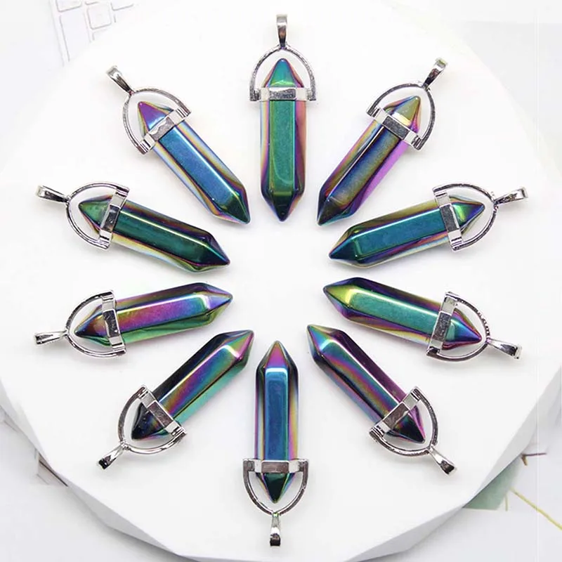 Wholesale-24pcs-Natural-Stone-Crystal-Hexagon-Column-Necklace-Pendant ...