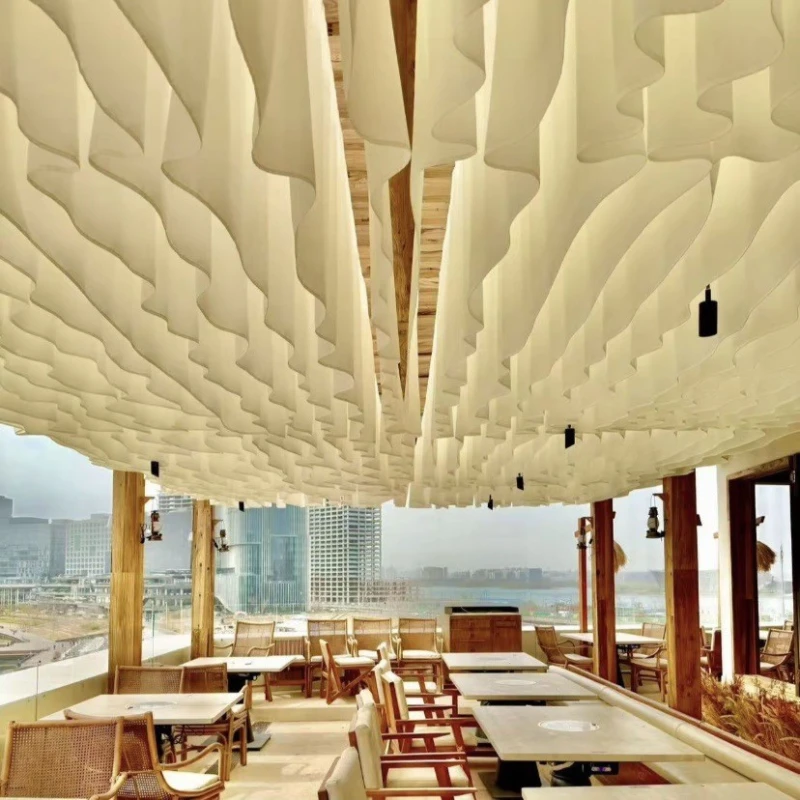 Colorful Drapery Ceiling Decoration Wave-shaped Curtains For Restaurant ...