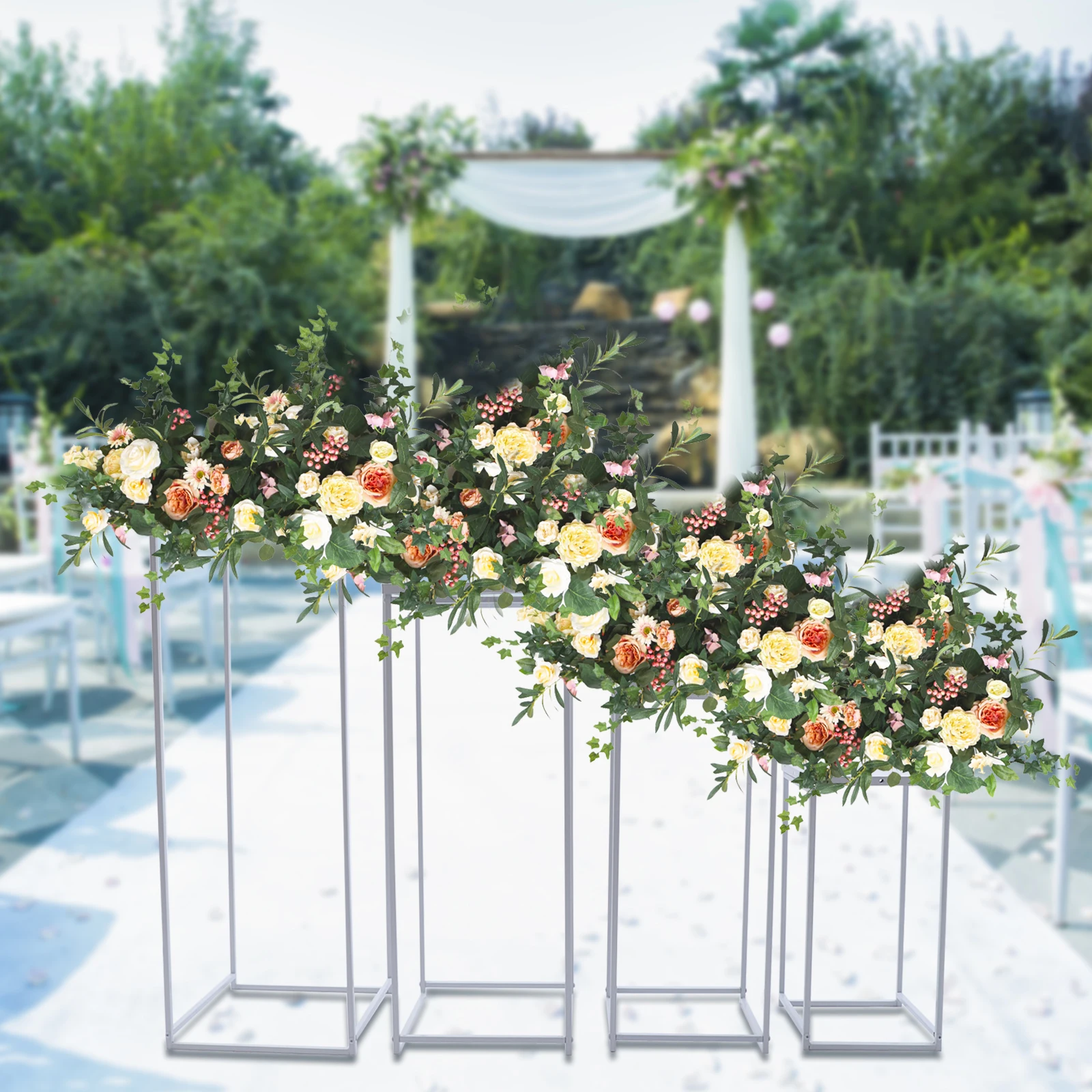 4Pcs White Flower Floor Stand Metal Column Flower Stand Flower ...