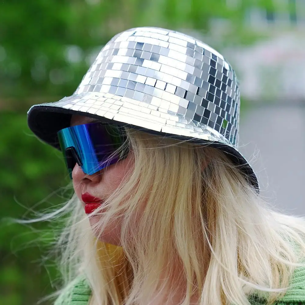 Glitter Mirror Disco Bucket Hat Full Sequin Disco Ball Hats For DJ Club ...
