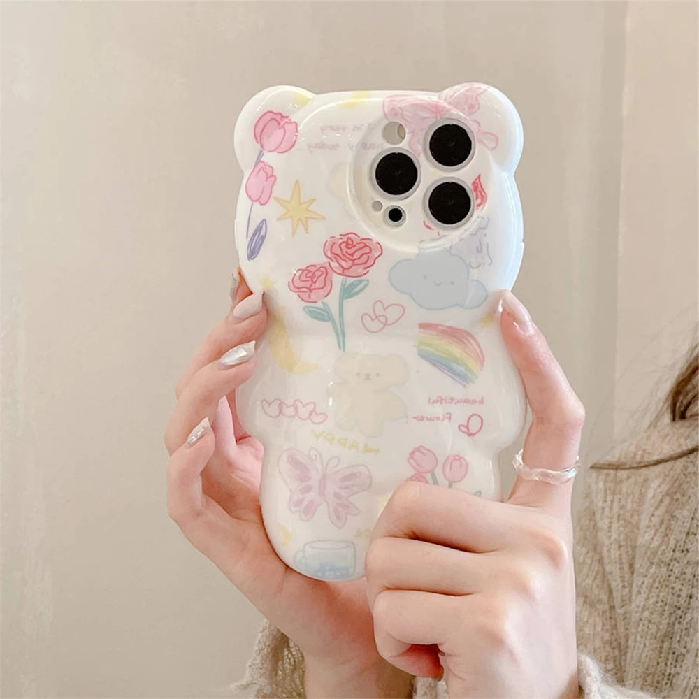 Funda de teléfono con estampado de oso 3D para iPhone, carcasa trasera a prueba de golpes con ...