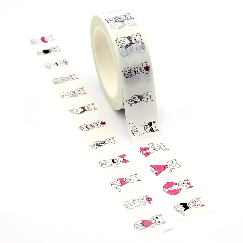1PC-15mm-10M-Cute-Cats-Colourful-Tape-Adhesive-Stationery-for-Craft ...