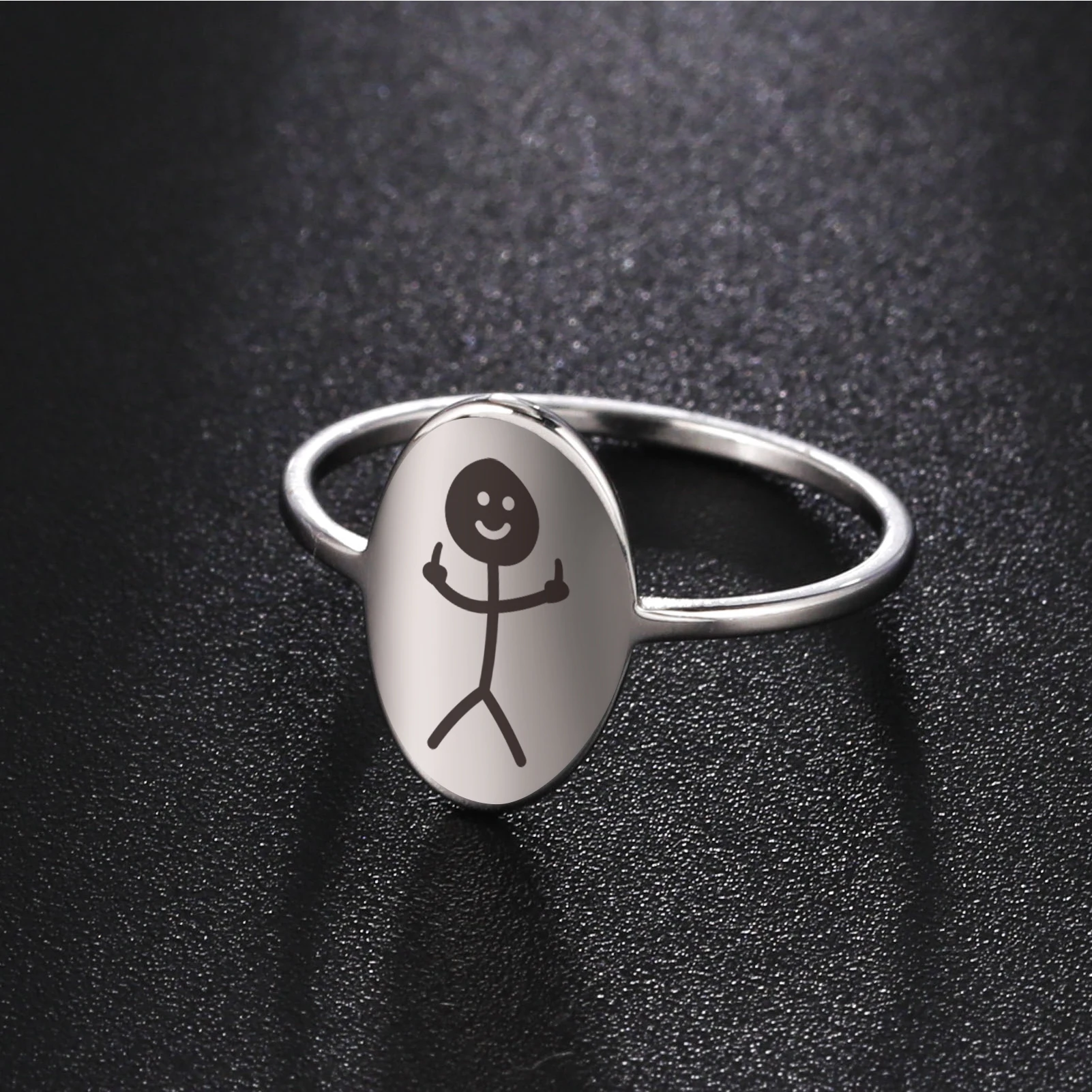 Skyrim Middle Finger Stickman Engraved Ring Stainless Steel Women ...