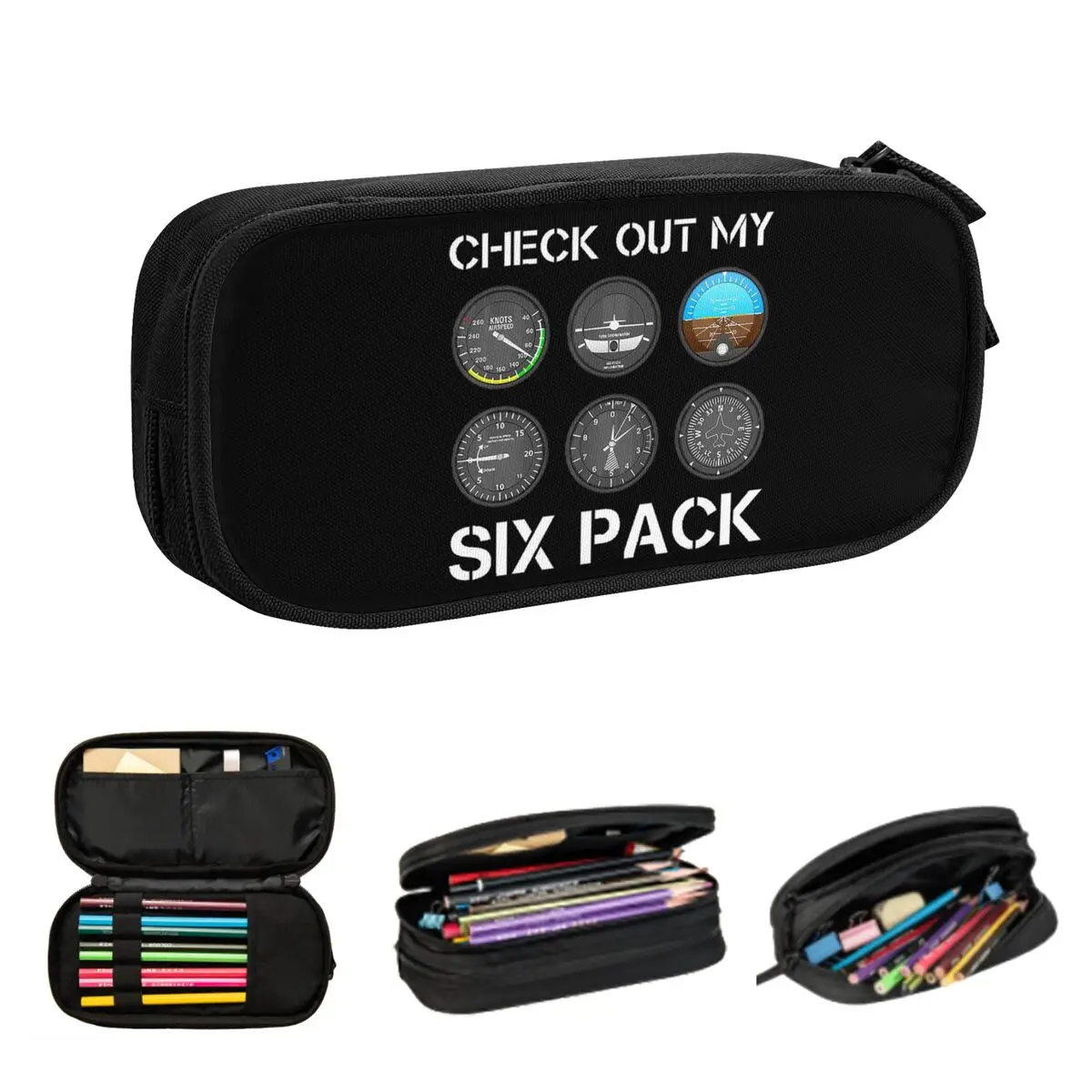 Funny-Pilot-Top-Airplane-Six-Pack-Flight-Instruments-Pencil-Cases-Big ...