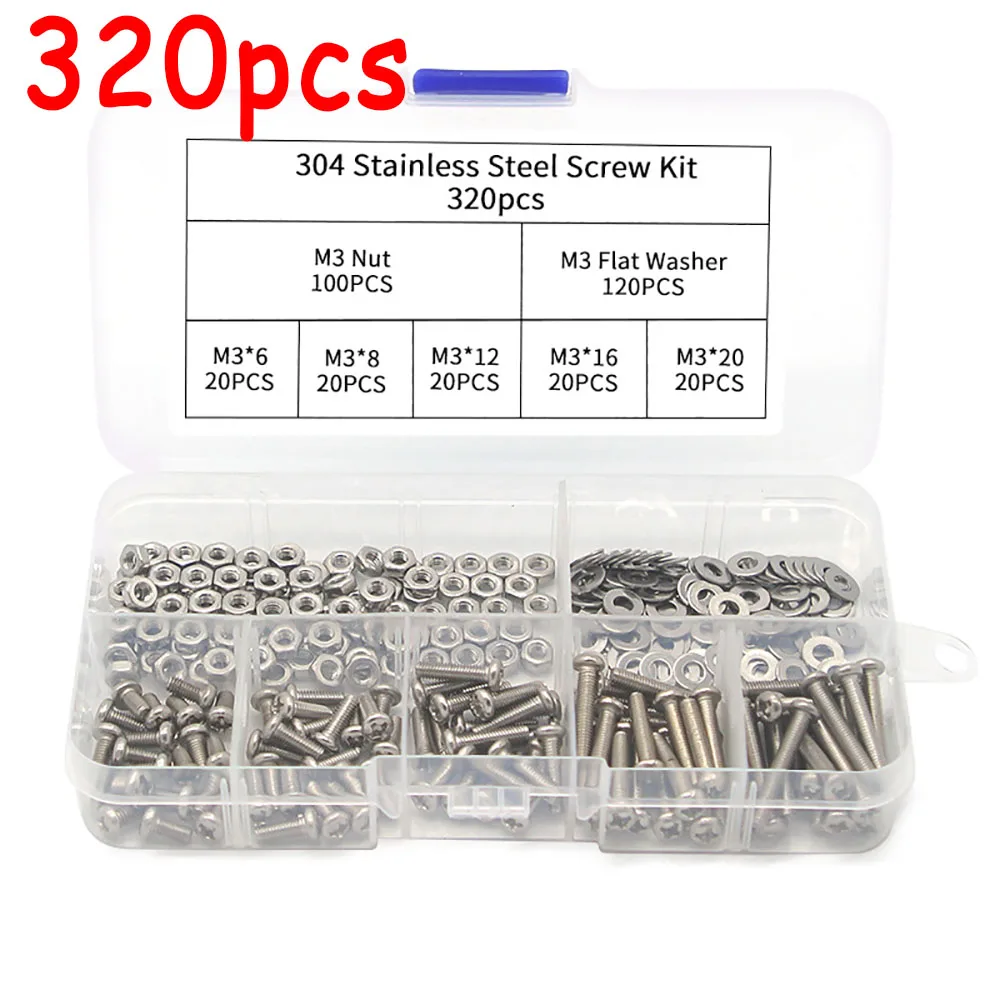 320pcs/Set M3 Stainles Steel Screws Bolts And Nuts Washers Assortment ...