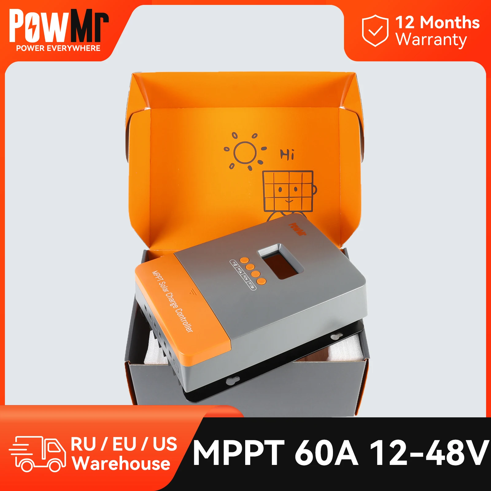 Powmr 60a controlador solar mppt regulador de carga para bateria 12v ...