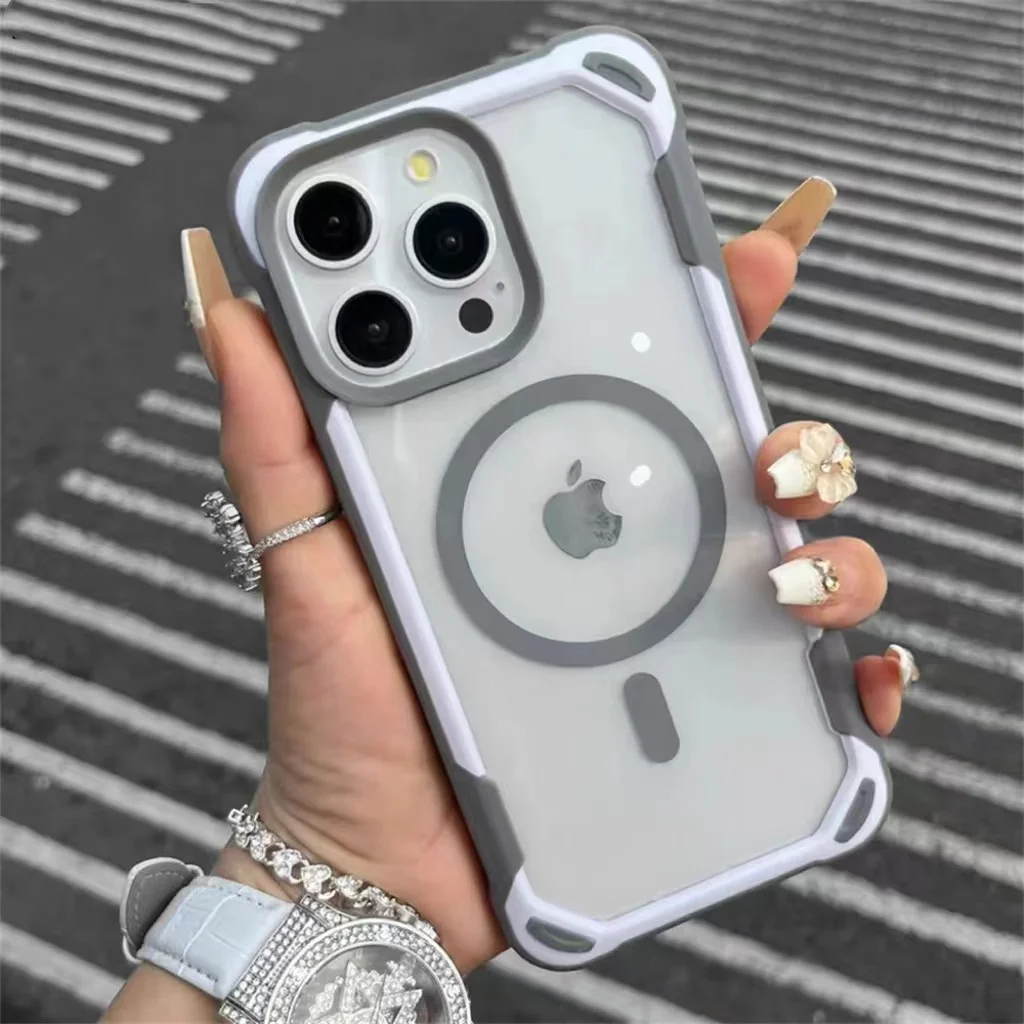 Armadura-magn-tica-transparente-para-iPhone-Carregamento-sem-fio-Caso-Magsafe-Capa-Bumper-H ...