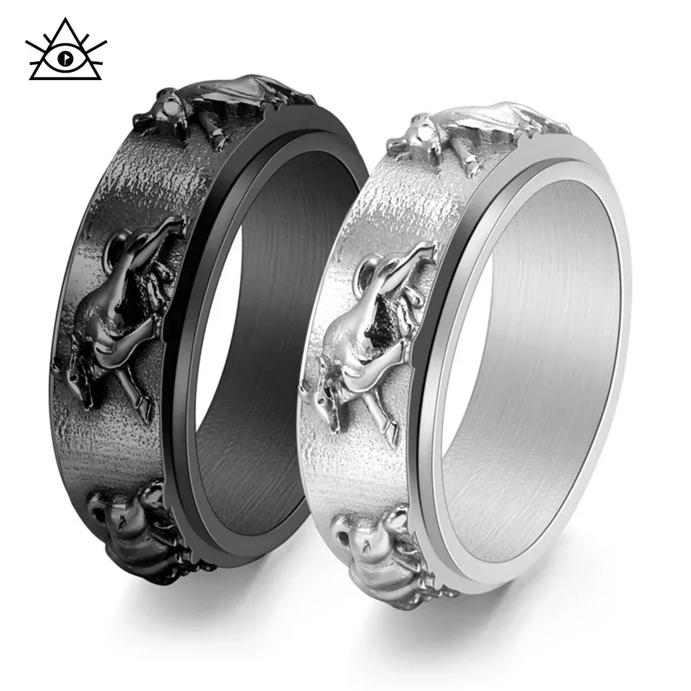 Titanium Steel Bull Head Bullfighting Ring Zodiac Animal Year Men's ...