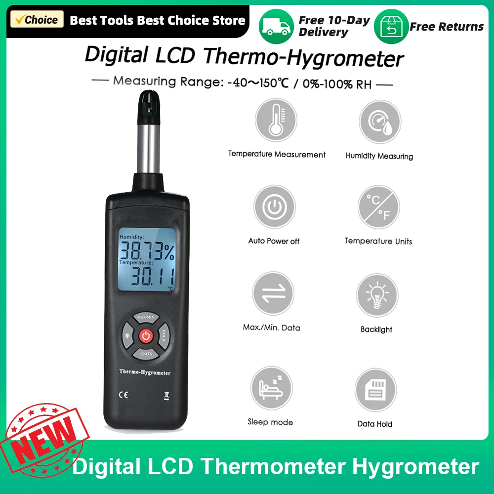 Digital LCD Thermometer Hygrometer High-Precision Temperature Humidity ...