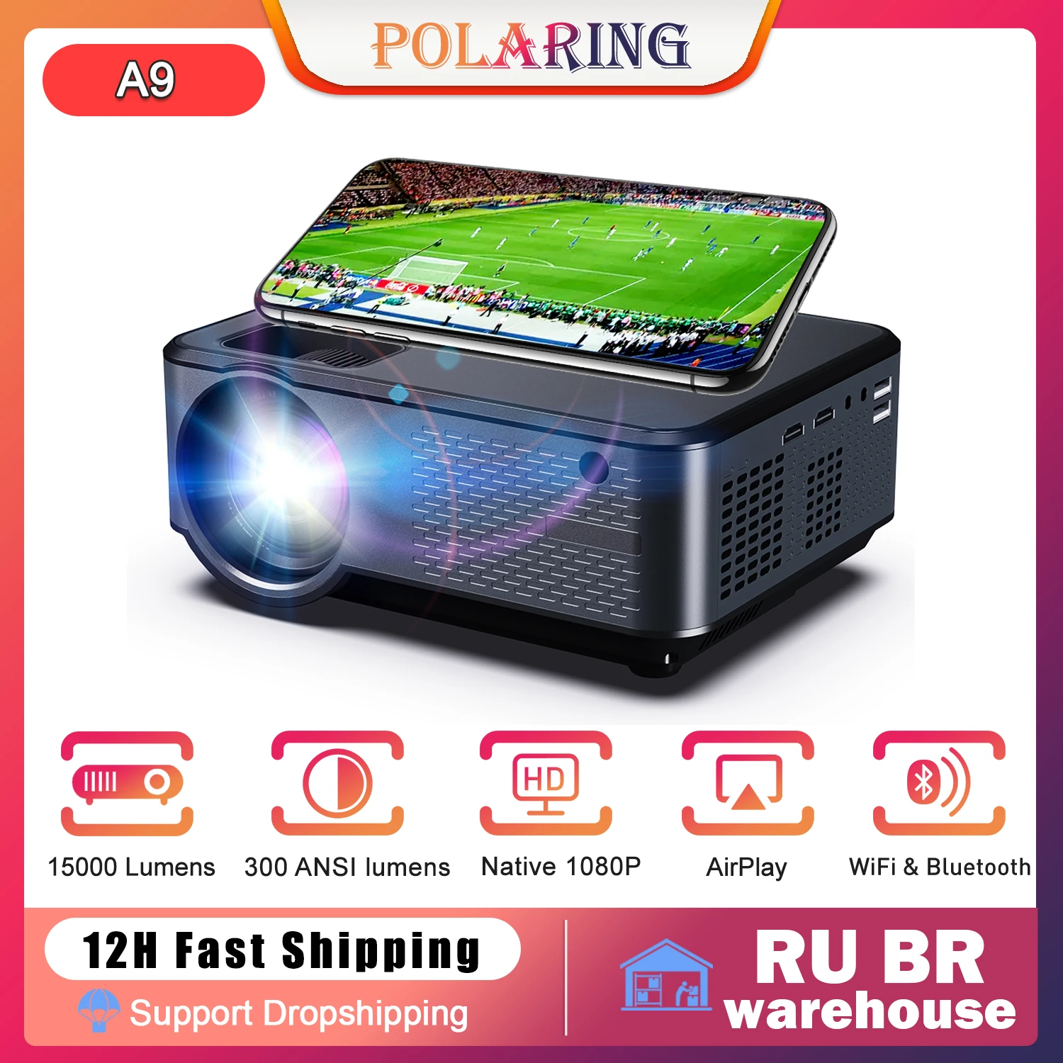 Polaring Proyector Digital A9, 1080P, 4K, 15000 lúmenes, HD, Proyector ...