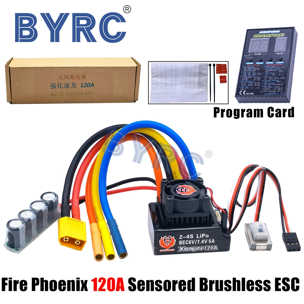 Fire Phoenix RC 120A Sensored Brushless ESC & LED Program Card Combo ...