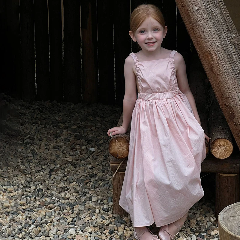 Vestido-de-algod-n-con-cuello-Halter-para-ni-a-traje-largo-sin-mangas ...