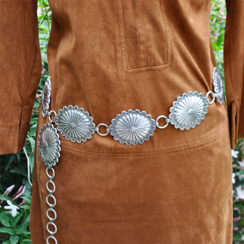 CONCHO LINK BELT Southwestern Sun Star Burst Stamped Metal Medallion ...