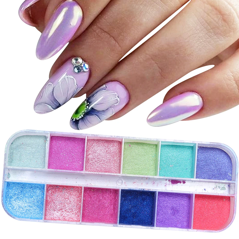 1set Pearl Shimmer Nail Pigment Dipping Powder Glitter Mermaid Effect ...