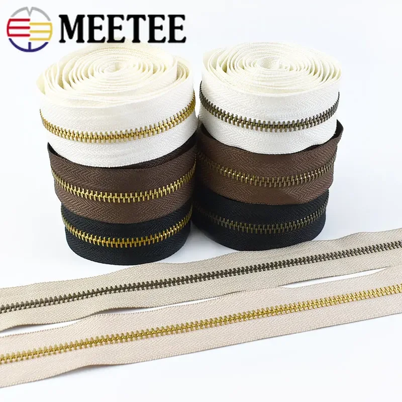 2-4Meters-Meetee-5-Metal-Zipper-Bronze-Continuous-Zippers-Roll-DIY-Zip ...