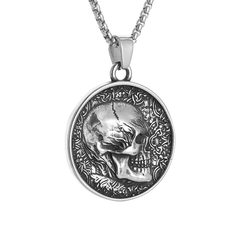Fashionable-Gothic-Double-Sided-Skull-Medal-Pendant-Evil-Skull-Necklace ...