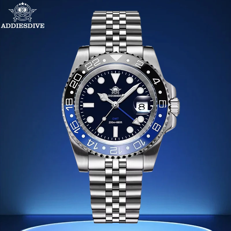 ADDIESDIVE Top brand GMT Quartz Watches For Men Fashion Stainless Steel ...