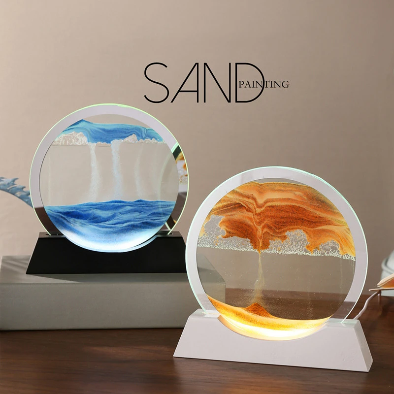Moving Sand Art with Lighting LED Quicksand Night Light 3D Hourglass ...