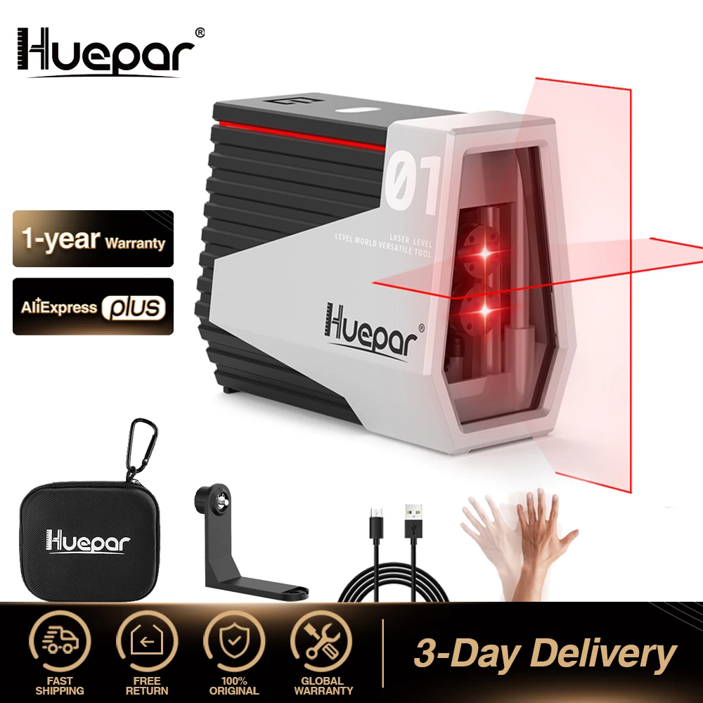 Huepar-2-Lines-Laser-Level-Self-Leveling-Cross-Line-Leveler-Tool-With ...