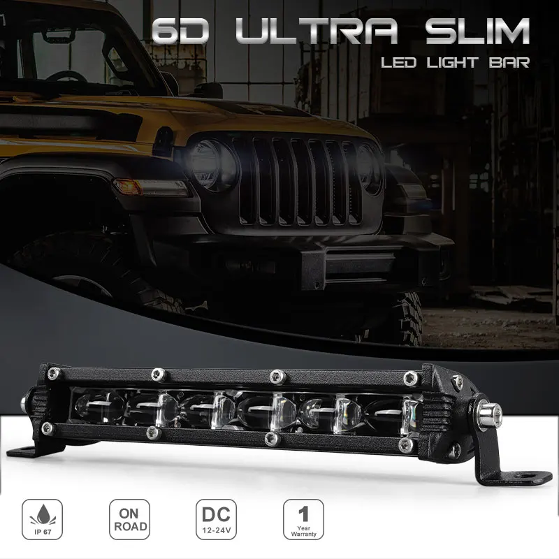 7 Inch 6d Ultra Slim Led Work Light Bar Driving Fog Lamp 4x4 Led Bar ...