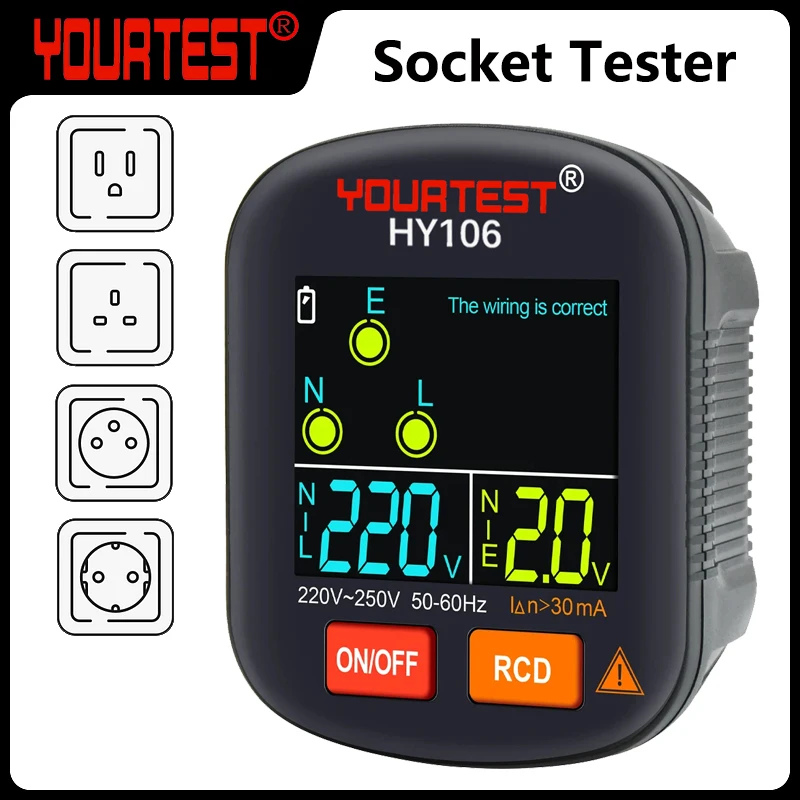 YOURTEST Socket Tester Voltage Test Socket Detector Ground Zero Line ...