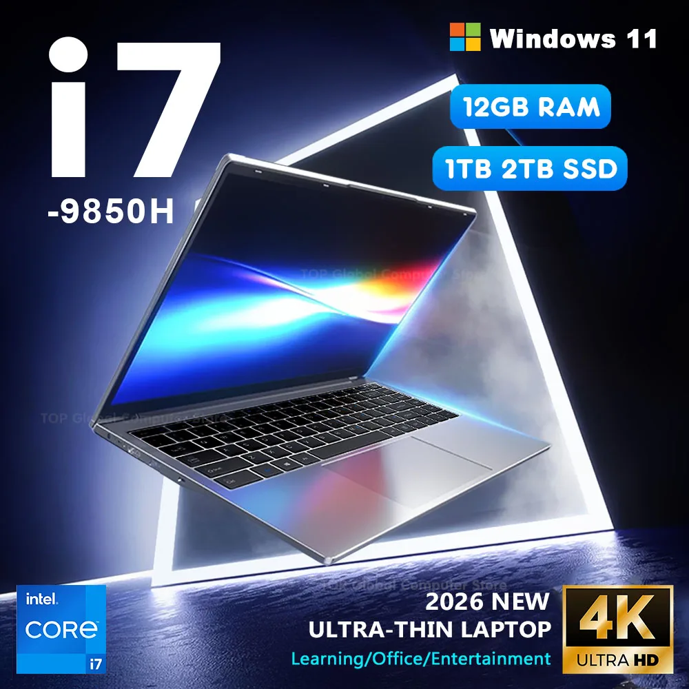 2026 Portable Laptop Windows 11 Intel Core i7 9850H Laptops PC 12GB RAM ...