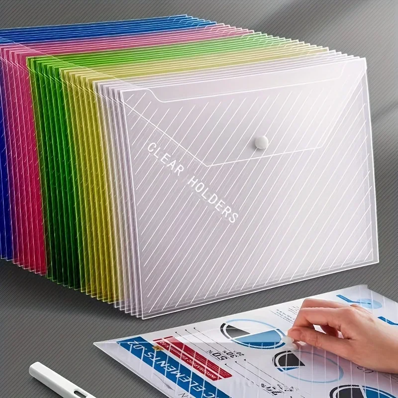 20pcs Transparent Document Bag, Plastic A4 Snap Button Data Bag, Office ...